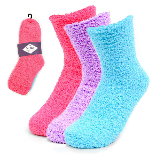 Nollia 3-Pack Women’s Bright Color Fuzzy Socks – Assorted Solid Colors ...