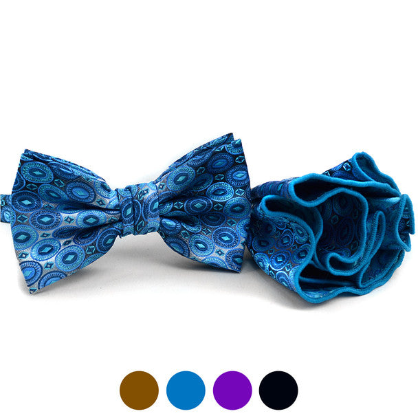 Laurant Bennet Diamond Pattern Bow Tie & Hanky Set – 4 Colors – Club-One