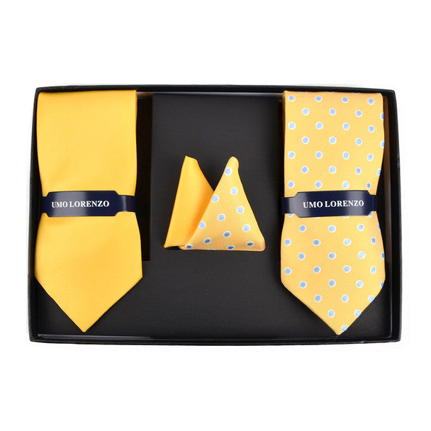 Umo Lorenzo Dotted & Solid Tie with Hanky Gift Box – 4pc Polyester Set ...