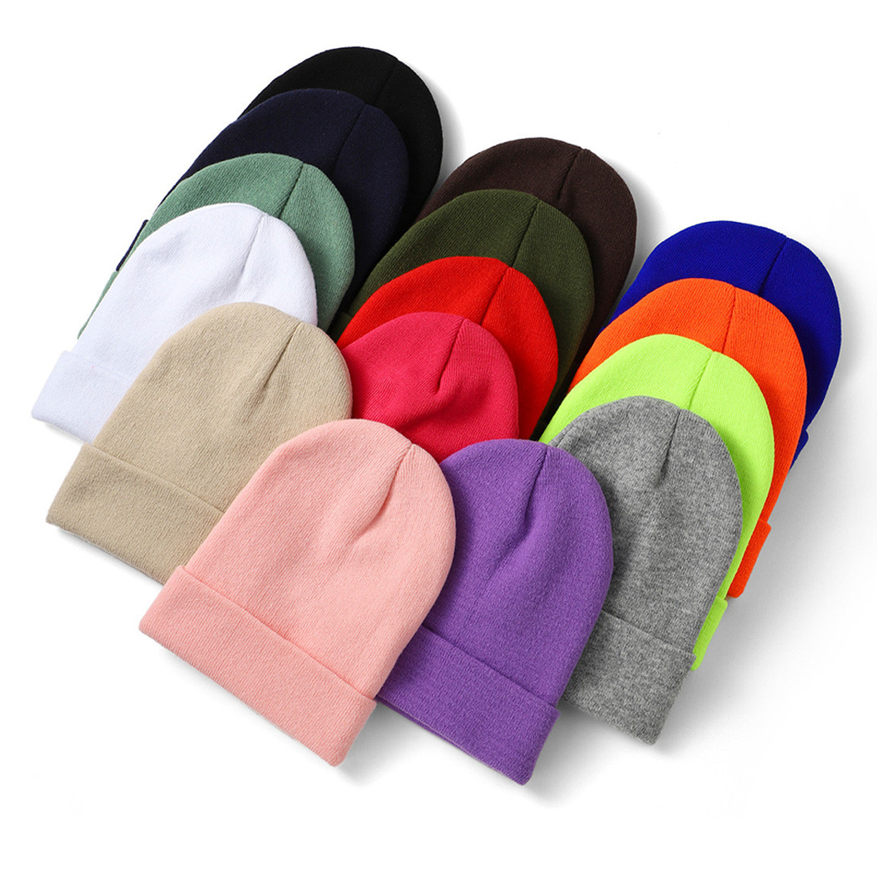 Solid Color Knit Hat Beanie Hats Warm Cozy Knitted Cuffed Skull Cap fo ...